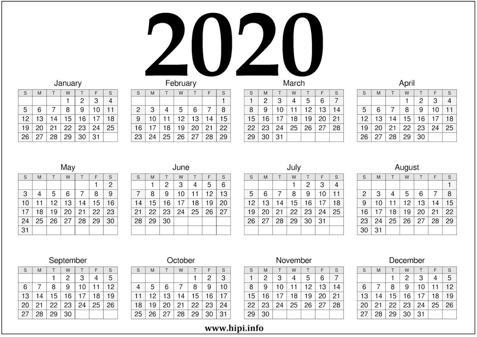 12 Month Printable Free 2020 Calendar- Red and Black - Hipi.info
