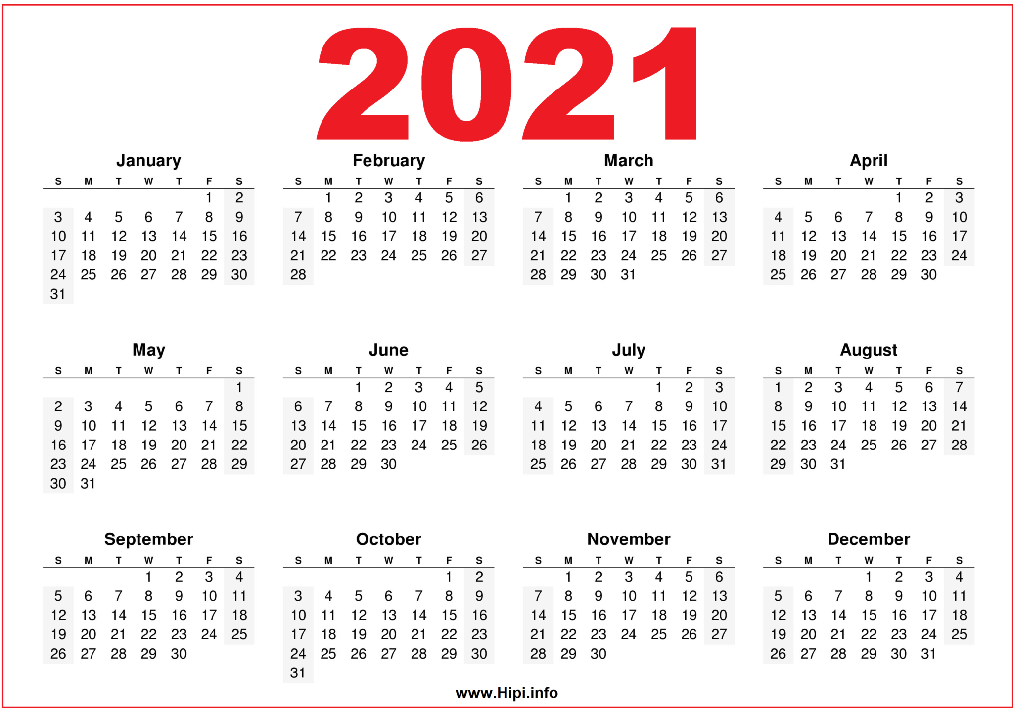 Free Printable Downloadable 2021 Calendars - Hipi.info