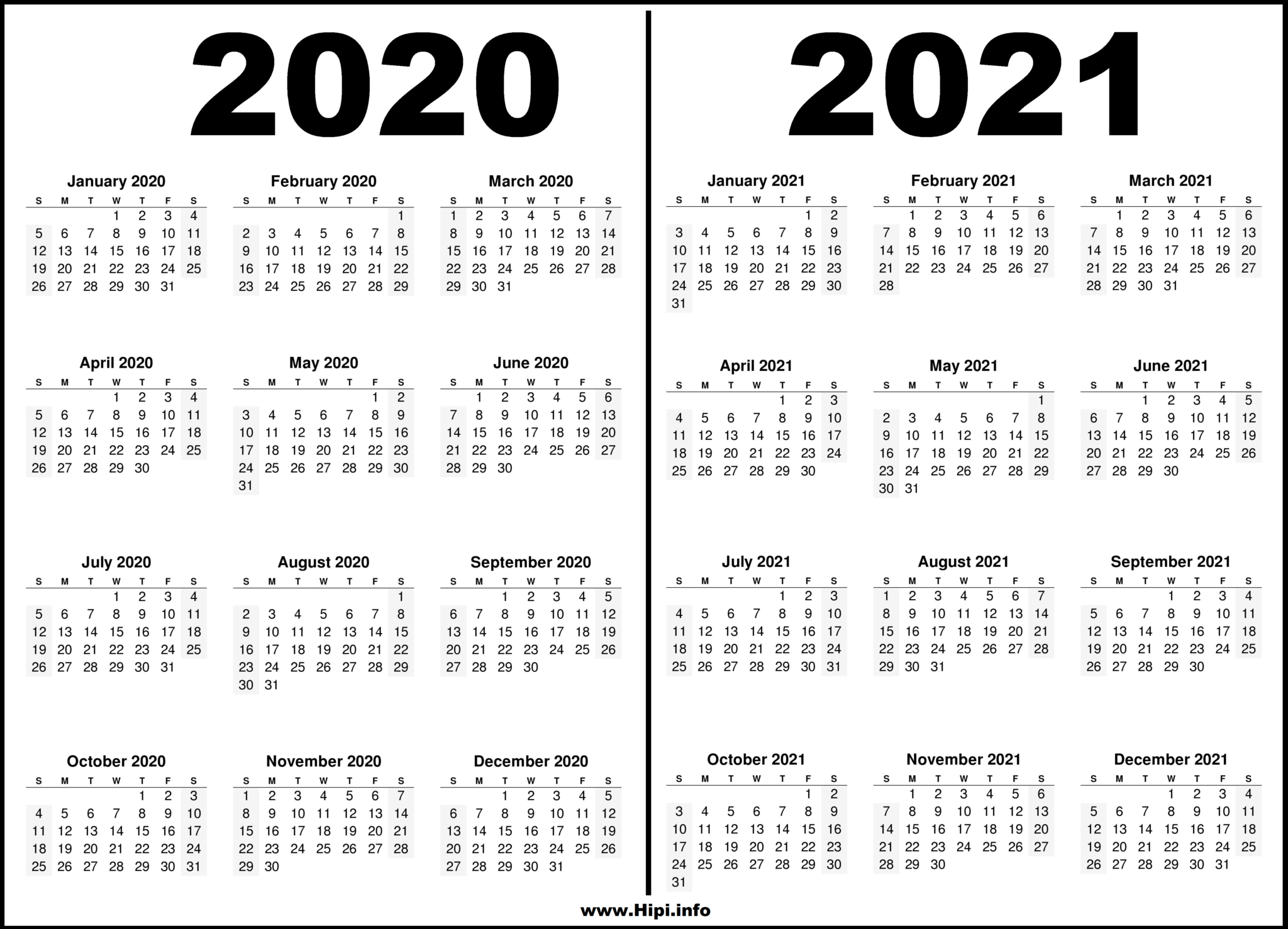 2020 2021 Two Year Calendars Black And White Hipi info