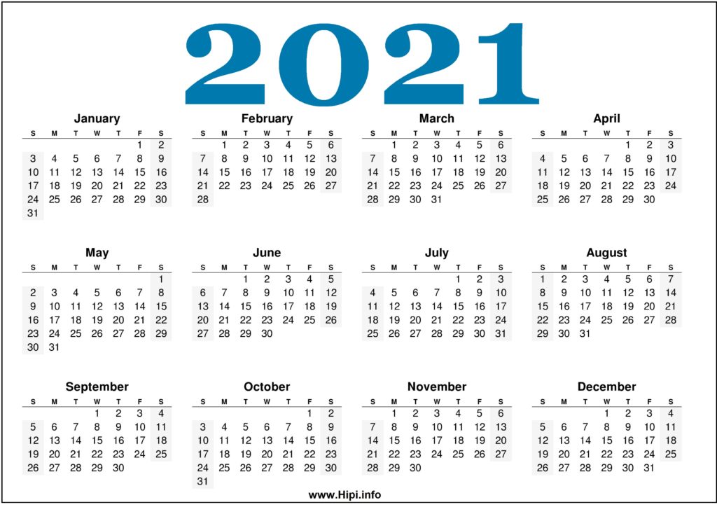 Free Printable 2021 Calendars Horizontal Hipi info