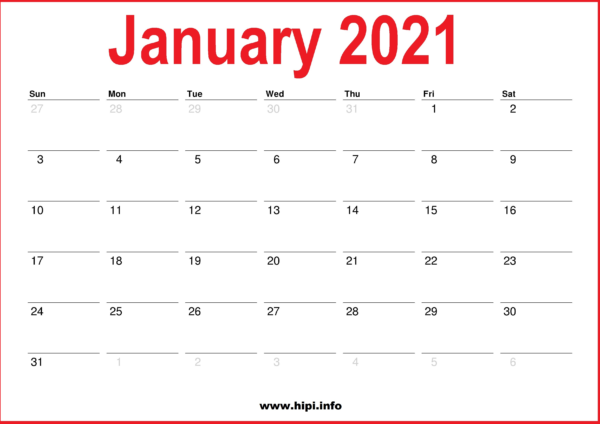 2021 January Calendar Printable – Monthly Calendar - Hipi.info