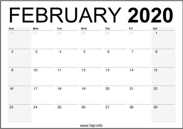 February 2020 Calendar Printable Monthly – Free Download - Hipi.info