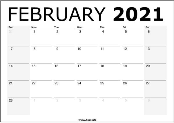 February 2021 Calendar Printable – Monthly Calendar Free Download ...