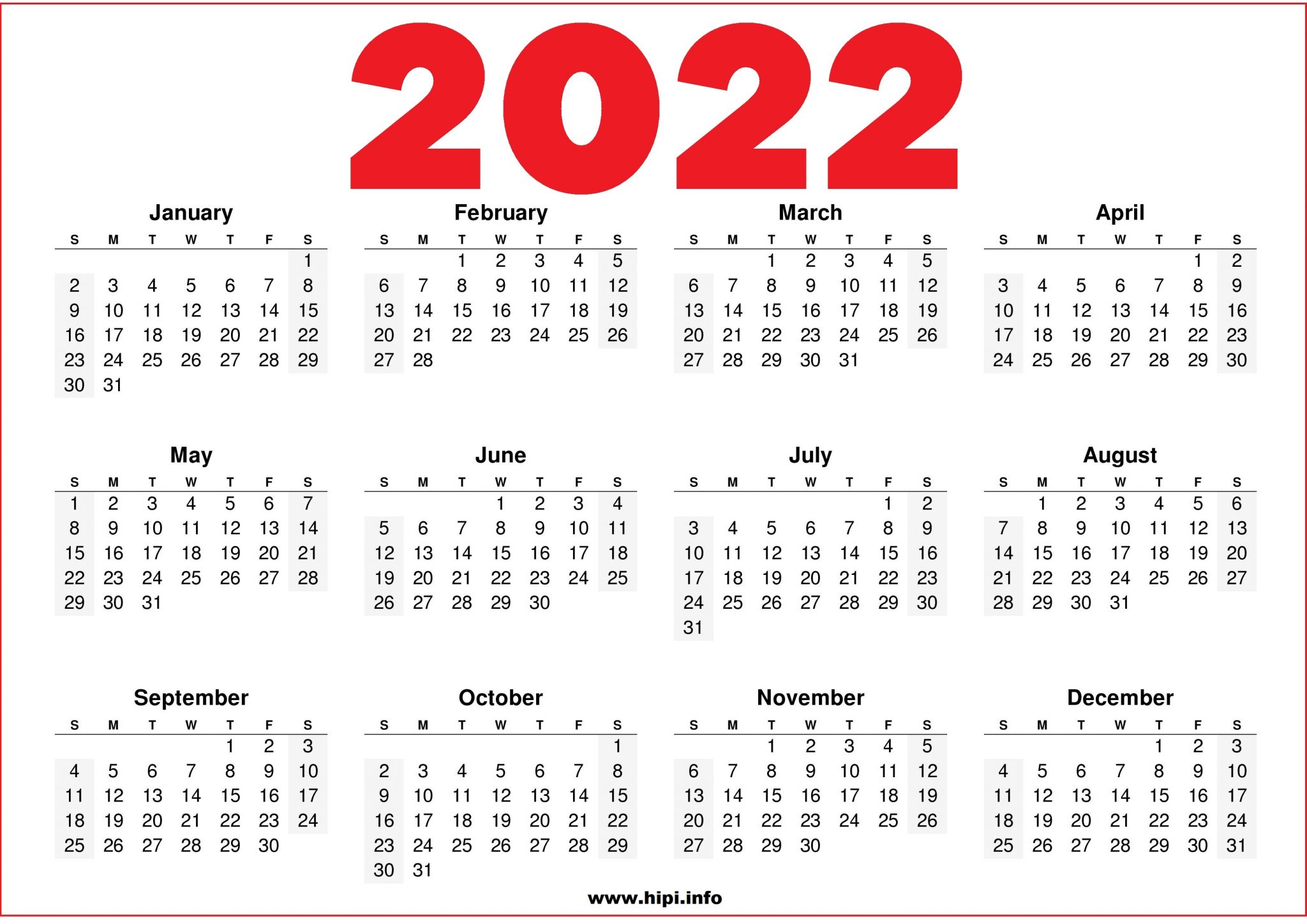 US 2022 Printable Calendar Red - Hipi.info