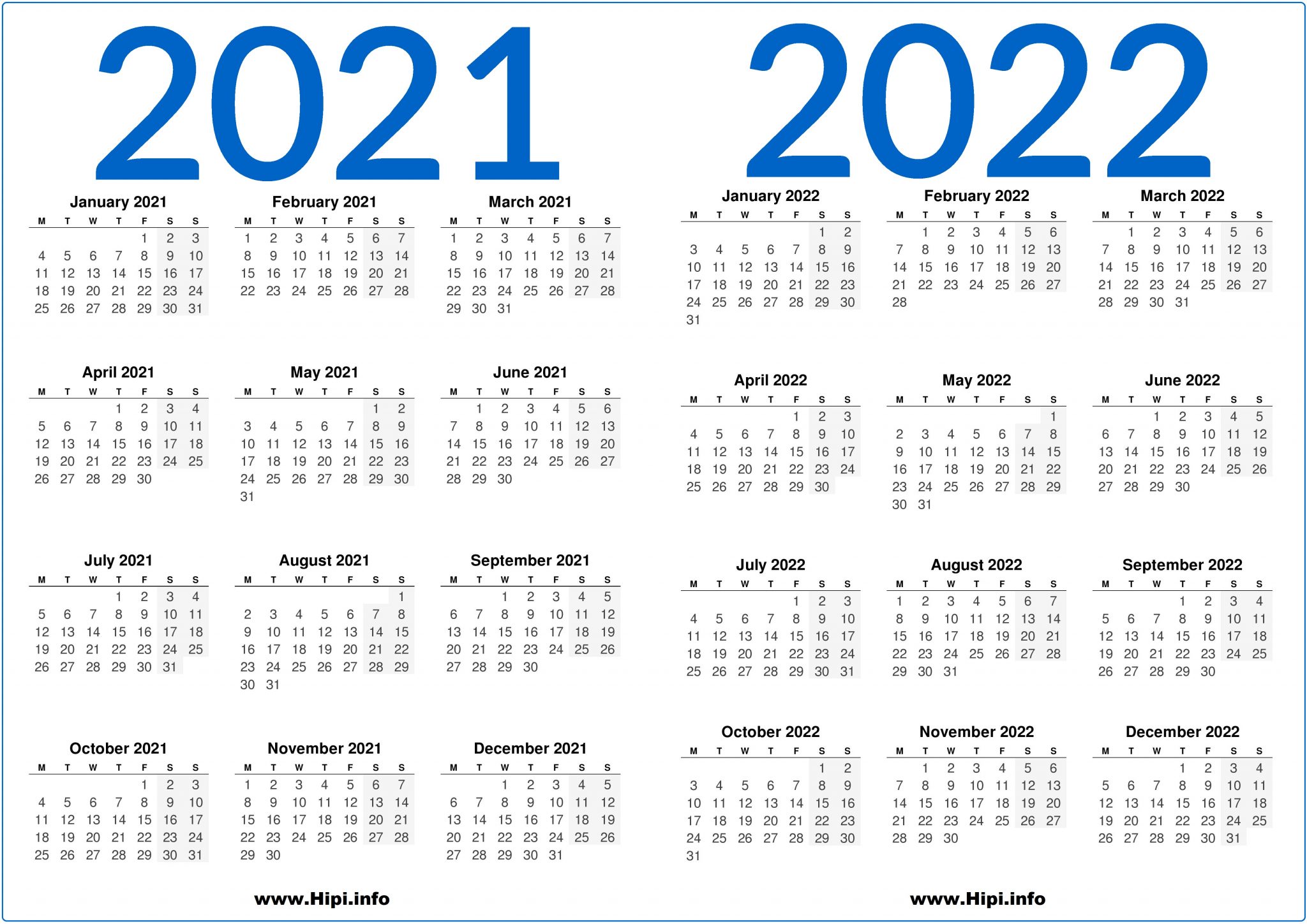 2021/2022 UK Printable 2 Year Calendar - Hipi.info