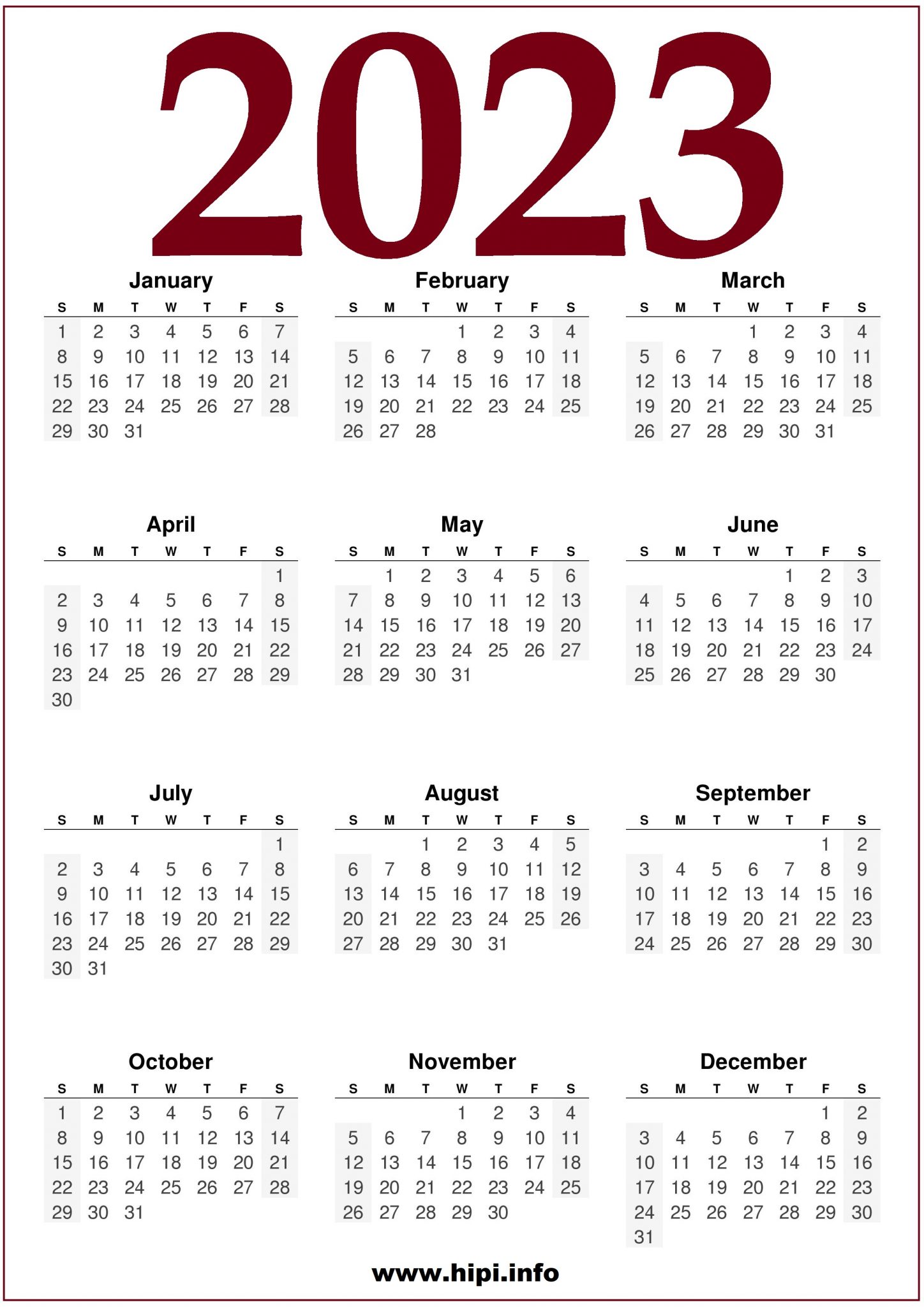 US 2023 Printable Calendar Free - Hipi.info | Calendars Printable Free