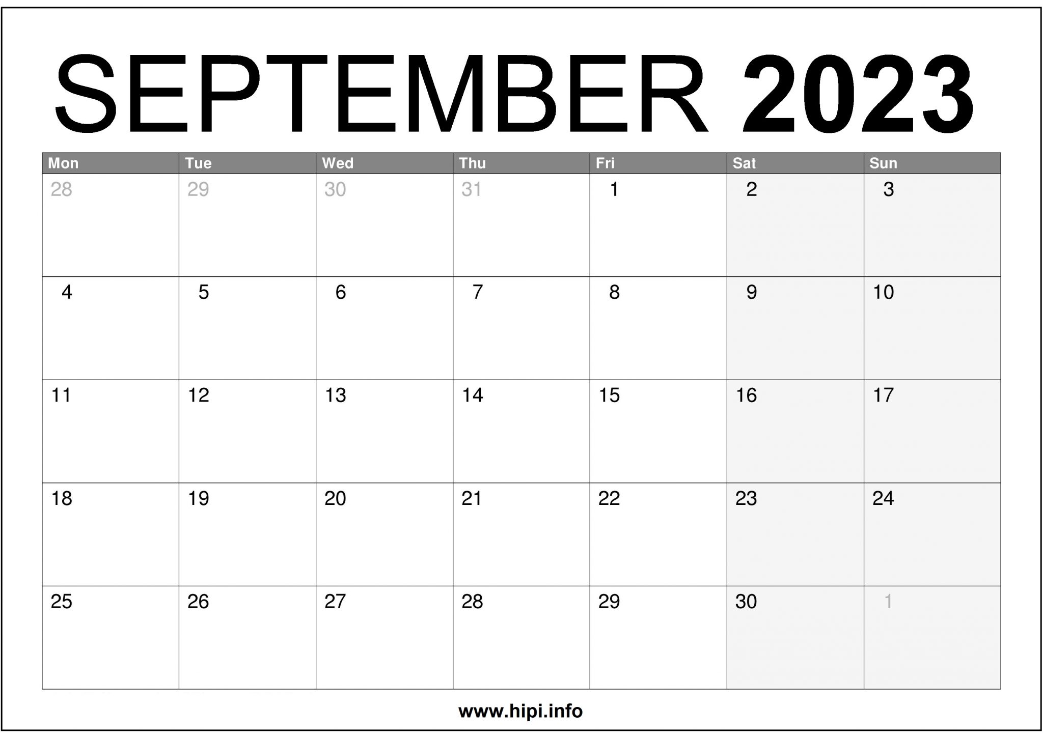 September 2023 UK Calendar A4 Size - Hipi.info