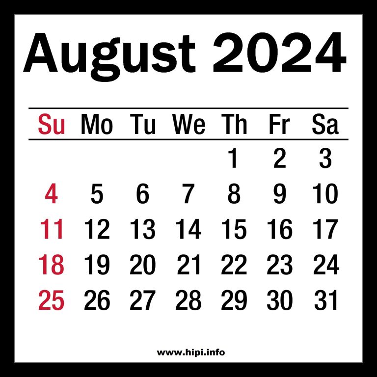 August 2024 Calendar - Hipi.info