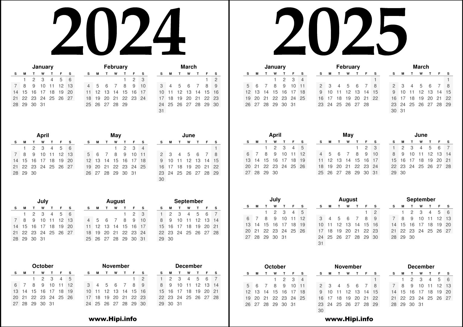 2024 - 2025 Two Year Calendars Black and White - Hipi.info
