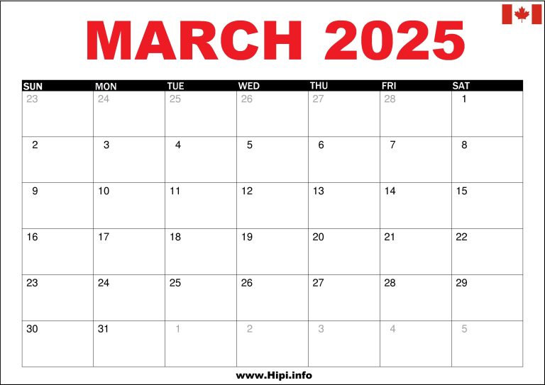 March 2025 Canada Calendar Printable - Hipi.info